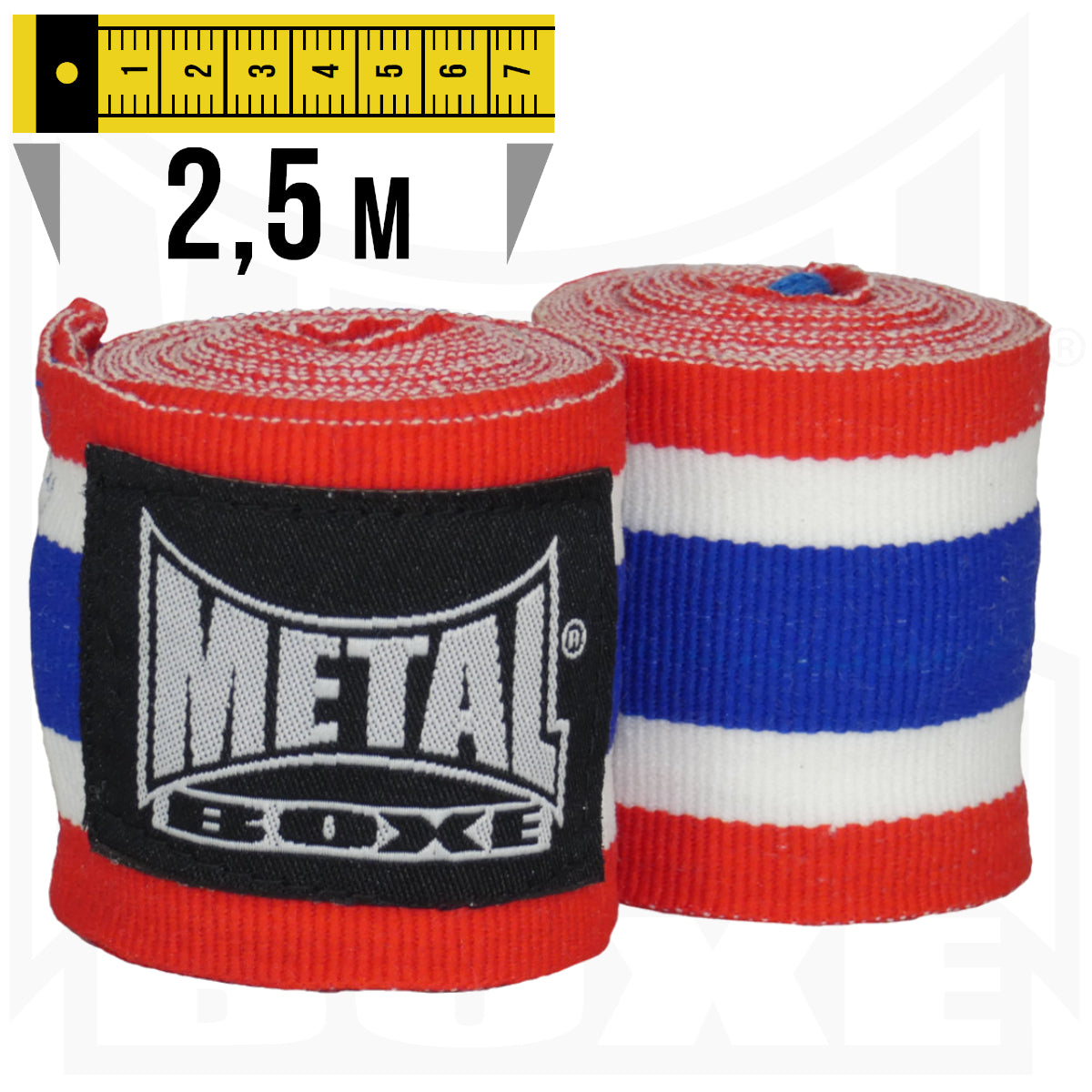Bandages de Boxe Metal Boxe – 2,5 m – Bleu/Blanc/Rouge – Dragon Bleu
