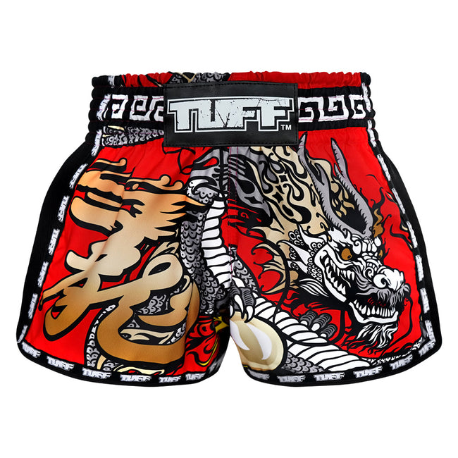 Short Muay Thai Tuff Retro Style Red Chinese Dragon - Rouge – Dragon Bleu